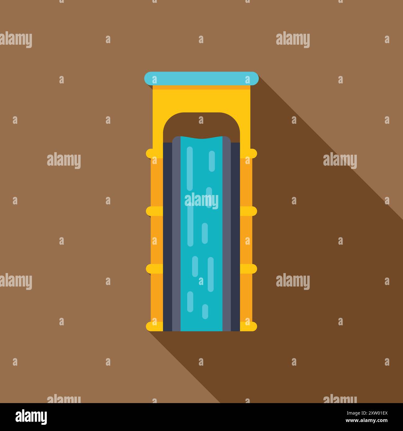 Water slide standing tall with blue water running down the middle over ...