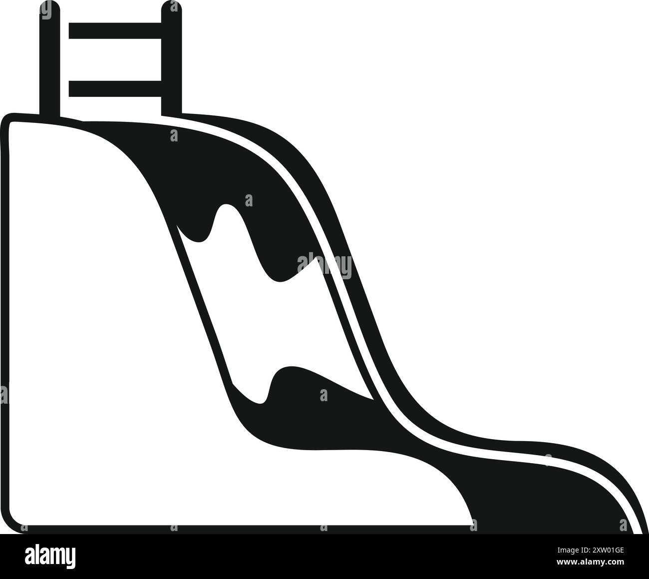 Simple black and white icon of a water slide, perfect for representing ...