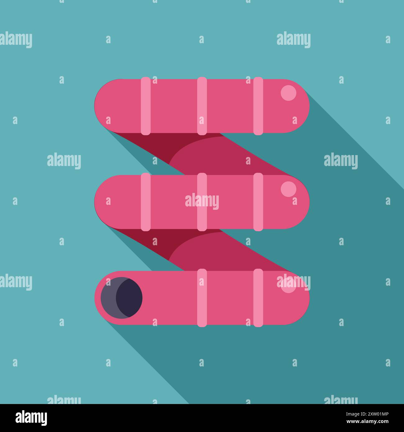 Pink water slide making zig zag turns, over turquoise background ...