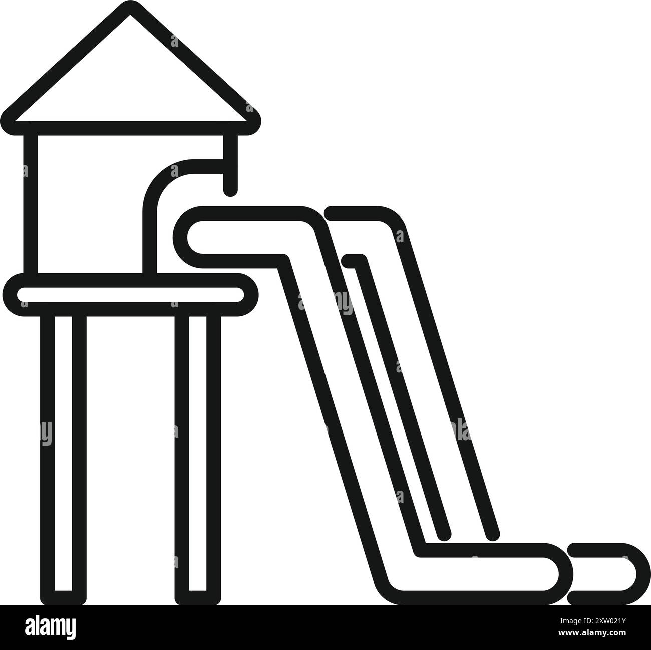 Simple line art icon of a water slide with starting platform, perfect ...