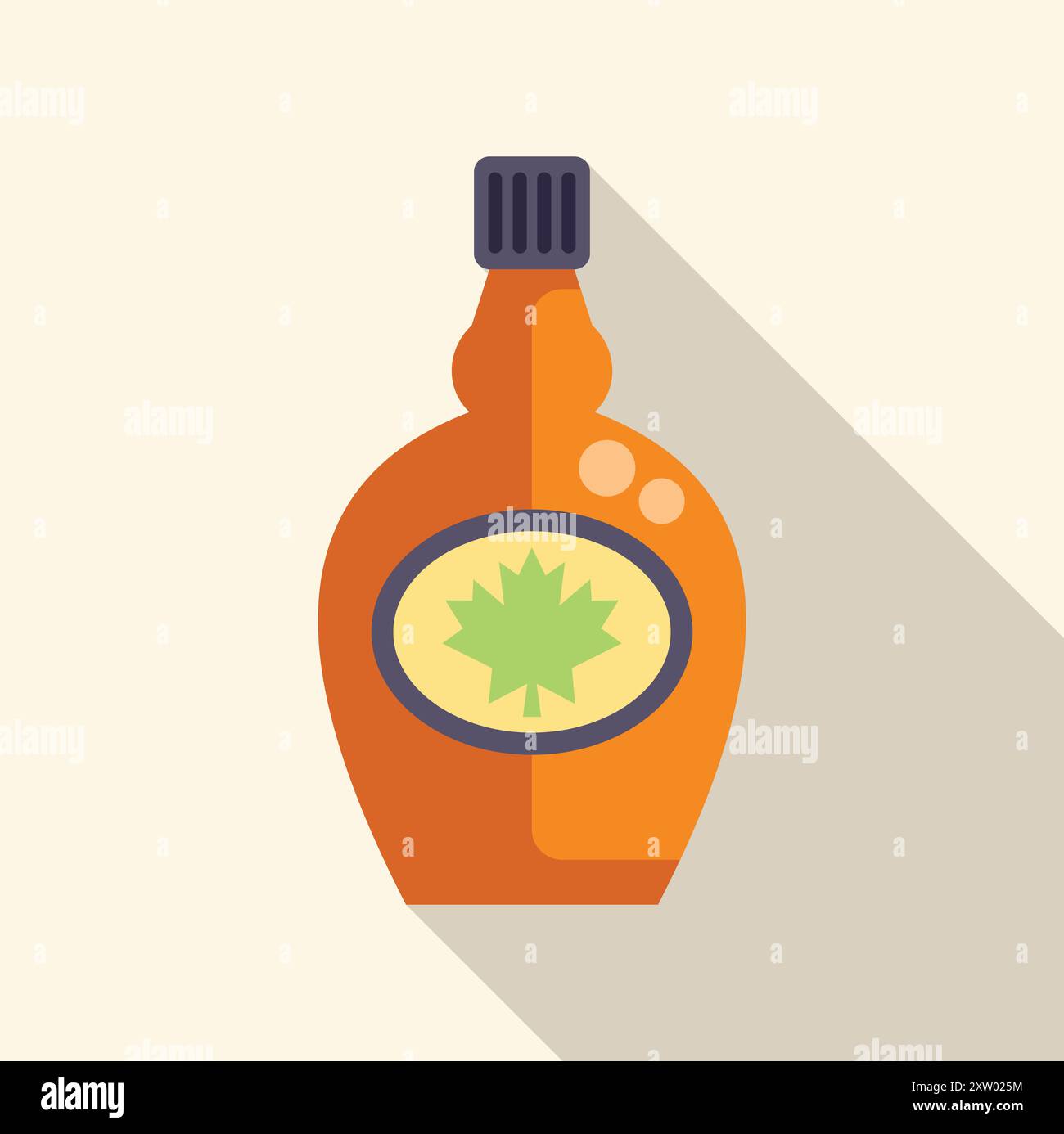 Glass bottle containing maple syrup with a maple leaf logo on a white ...