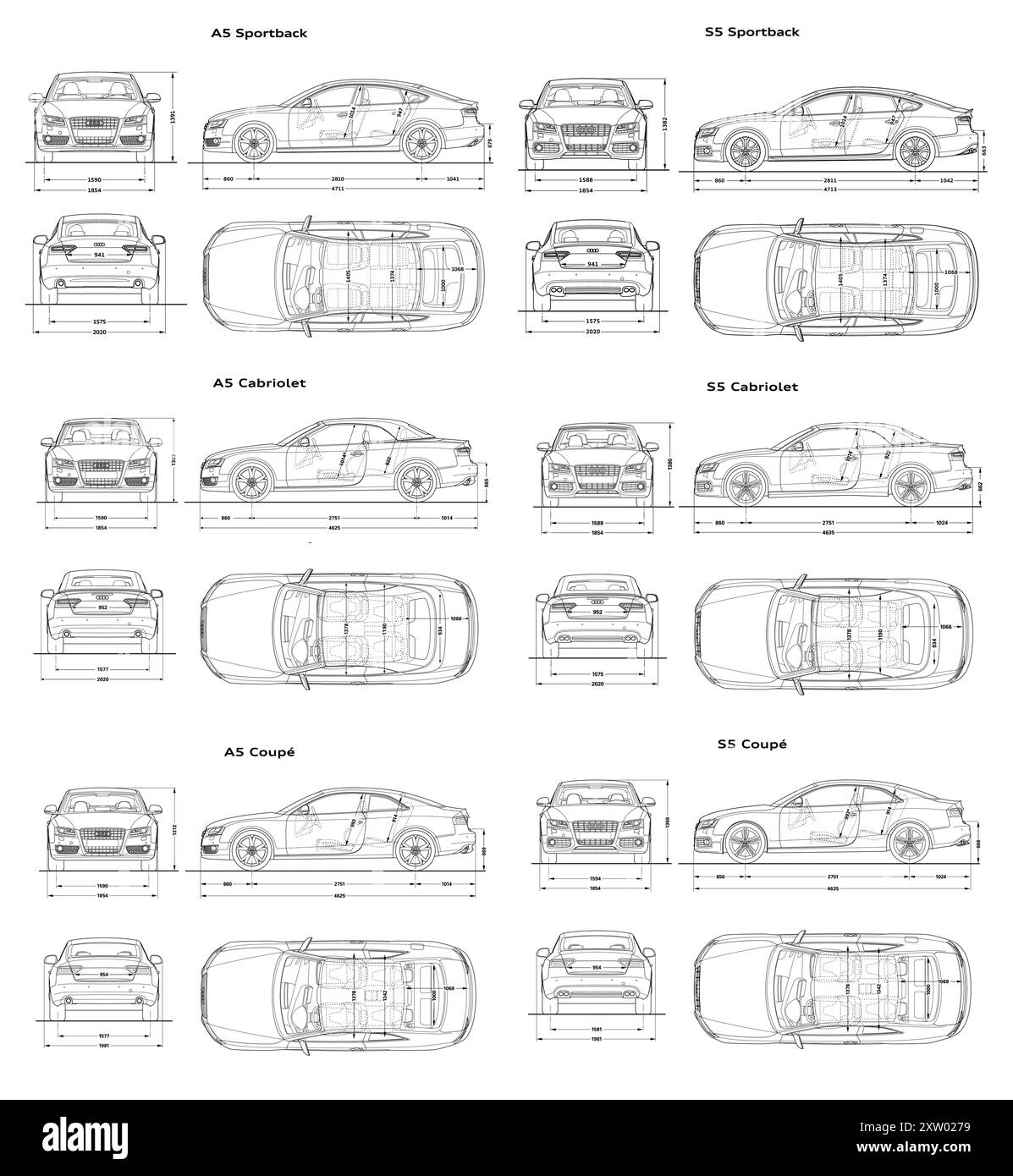 Audi A5 S5 Coupe Cabrio Sportback 2010 Car Blueprint PDF SVG EPS vector ...