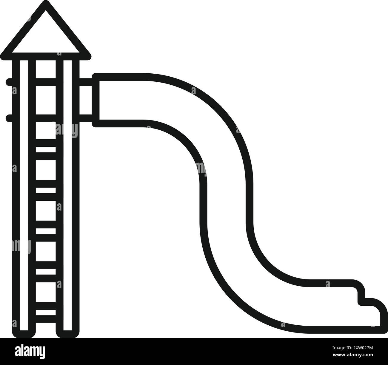 Simple black and white icon of a playground slide is depicted ...