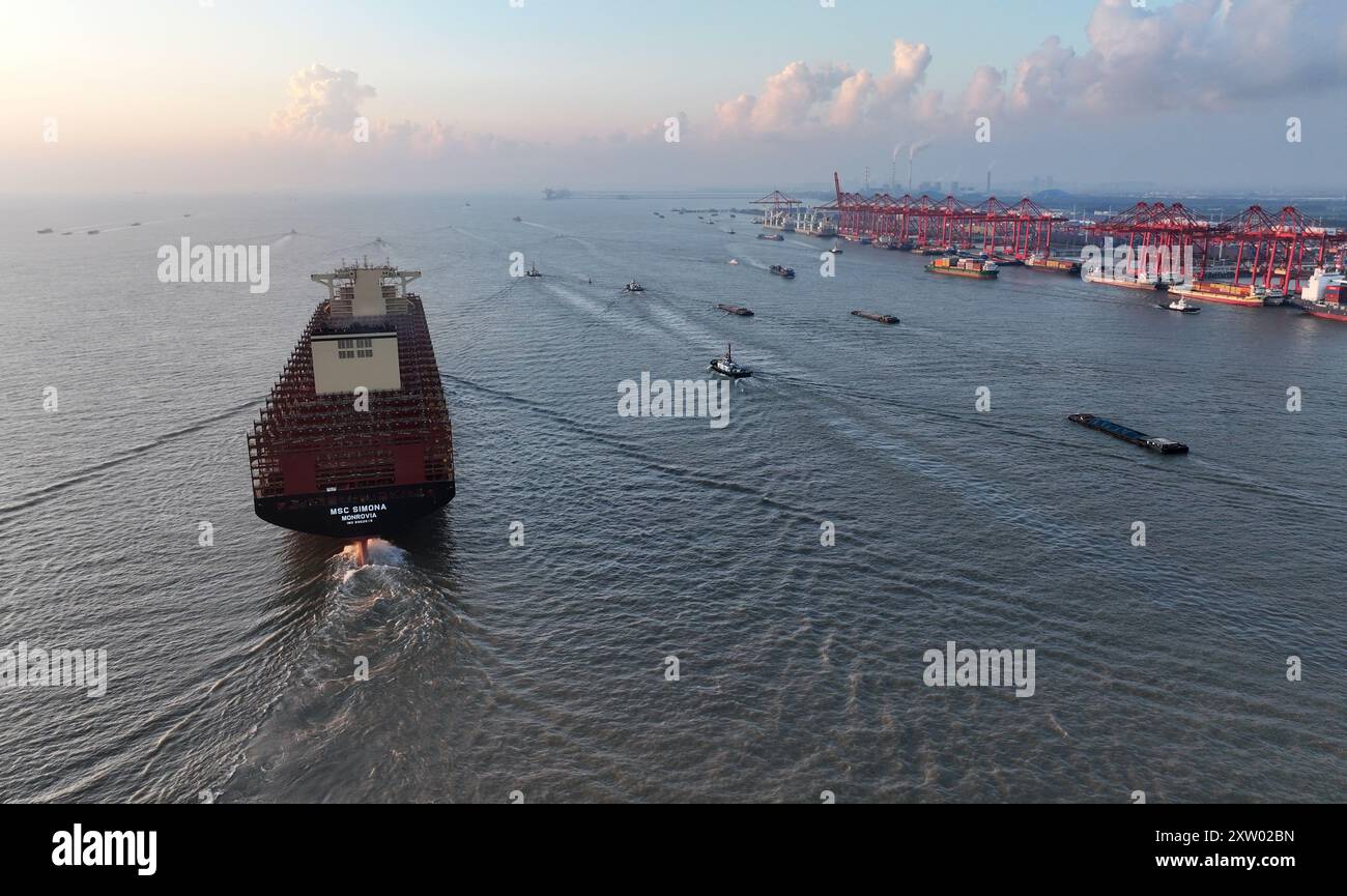 SUZHOU, CHINA - AUGUST 17, 2024 - The container ship MSC SIMONA (Xinfu ...