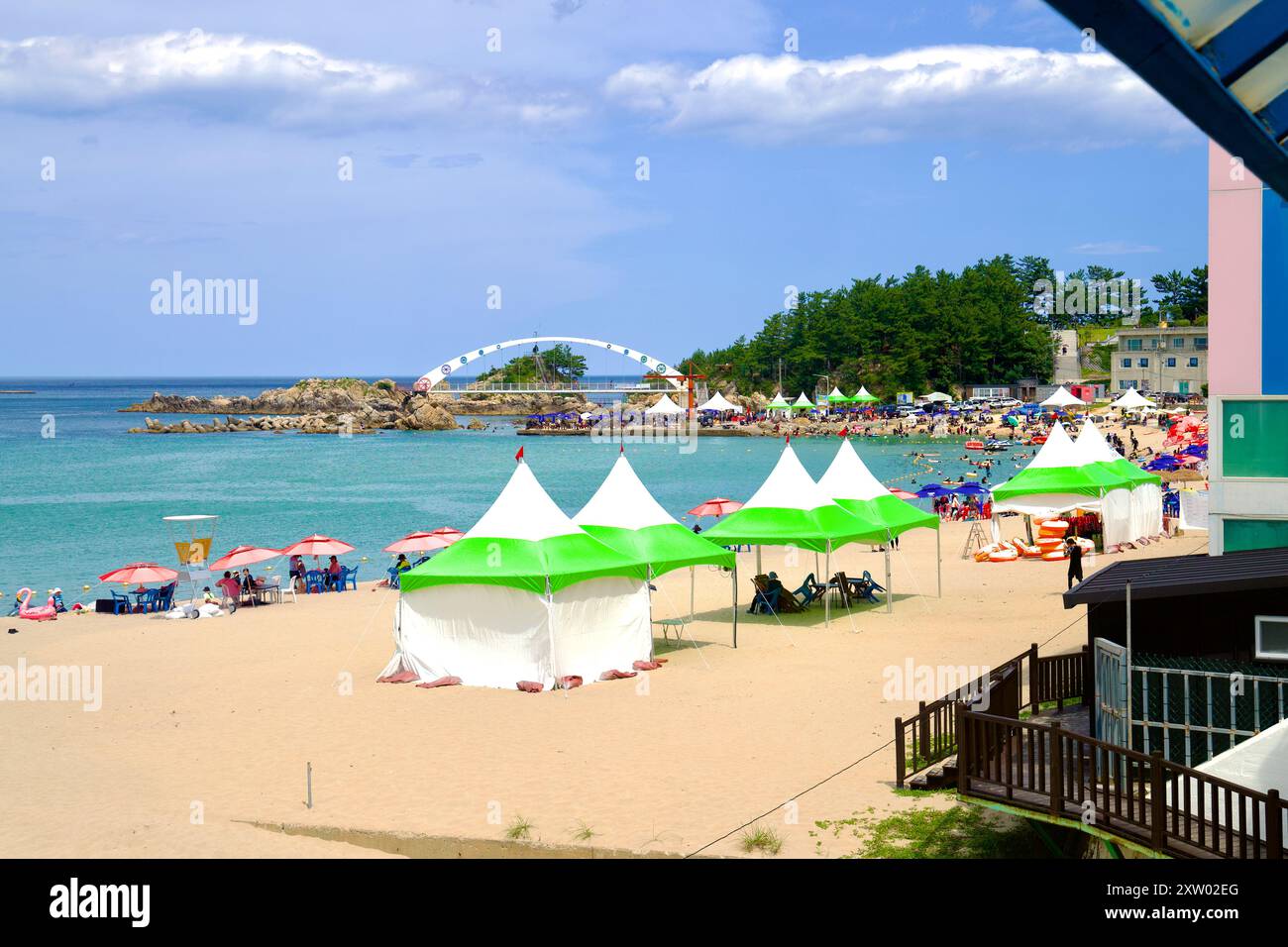 Yonghwa Beach, Samcheok, Korea, beach, summer, tents, umbrellas, sea ...