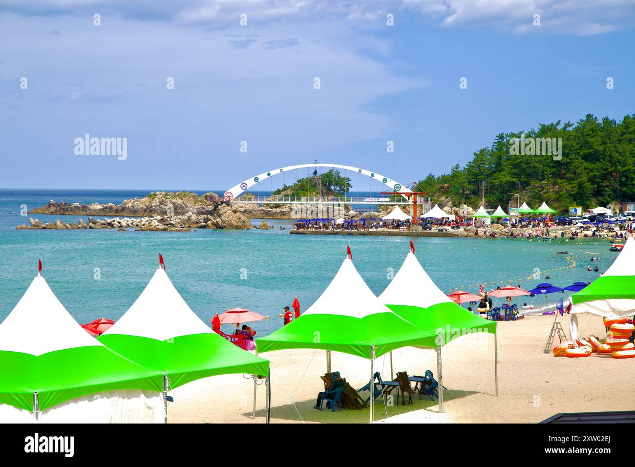 Yonghwa Beach, Samcheok, Korea, beach, summer, tents, White Bridge ...