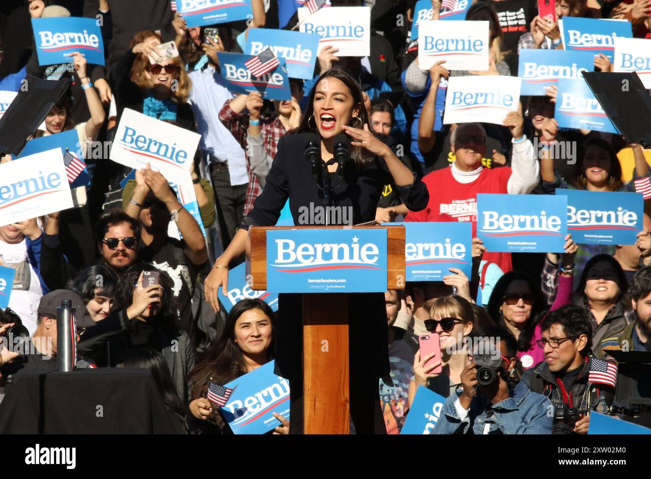 Alexandria Ocasio-Cortez speaks during the "Bernie's Back Rally" at ...