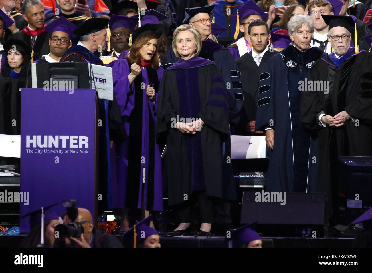 Hillary Clinton appears on stage during the 2019 Hunter College ...