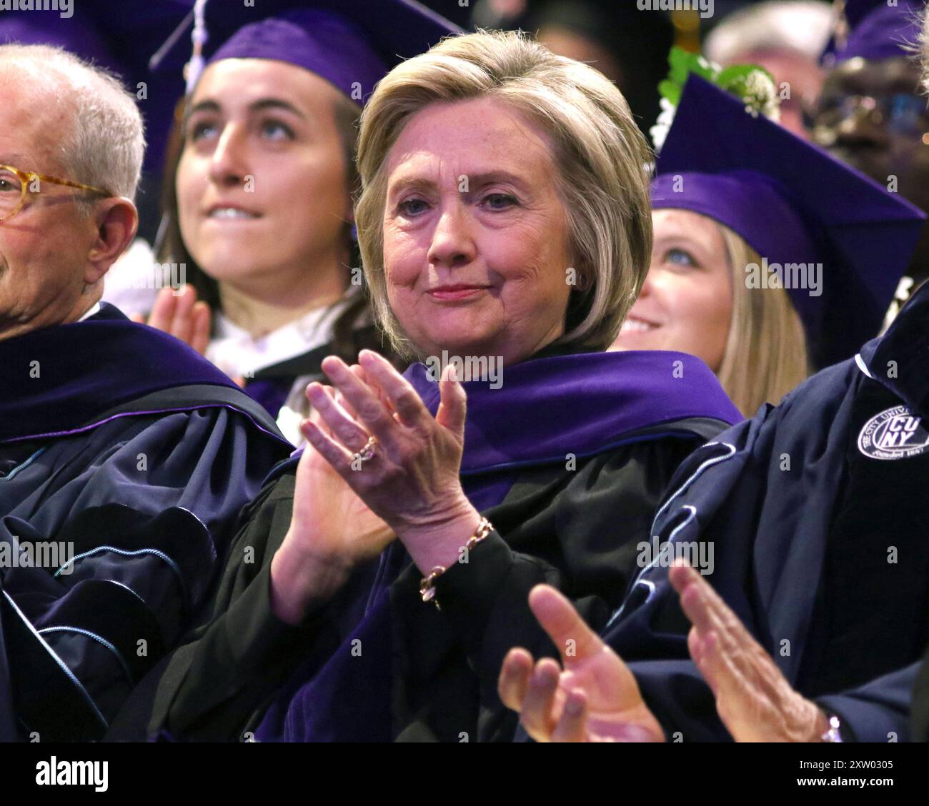 Hillary Clinton appears on stage during the 2019 Hunter College ...