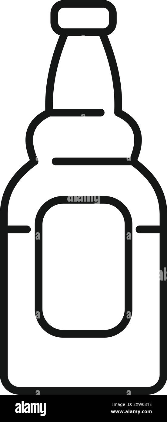 Simple line drawing of a bottle with a blank label, ideal for branding ...