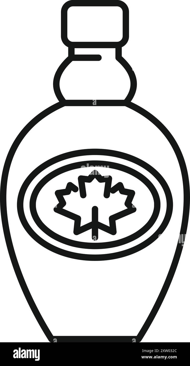 Simple line drawing of a bottle of maple syrup with a maple leaf on the ...