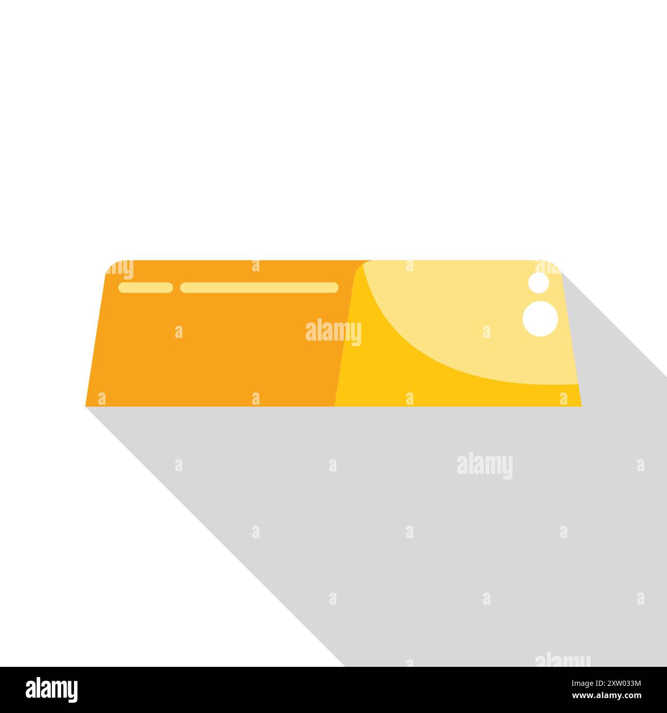 Single shiny gold bar is casting a strong shadow on a white background ...