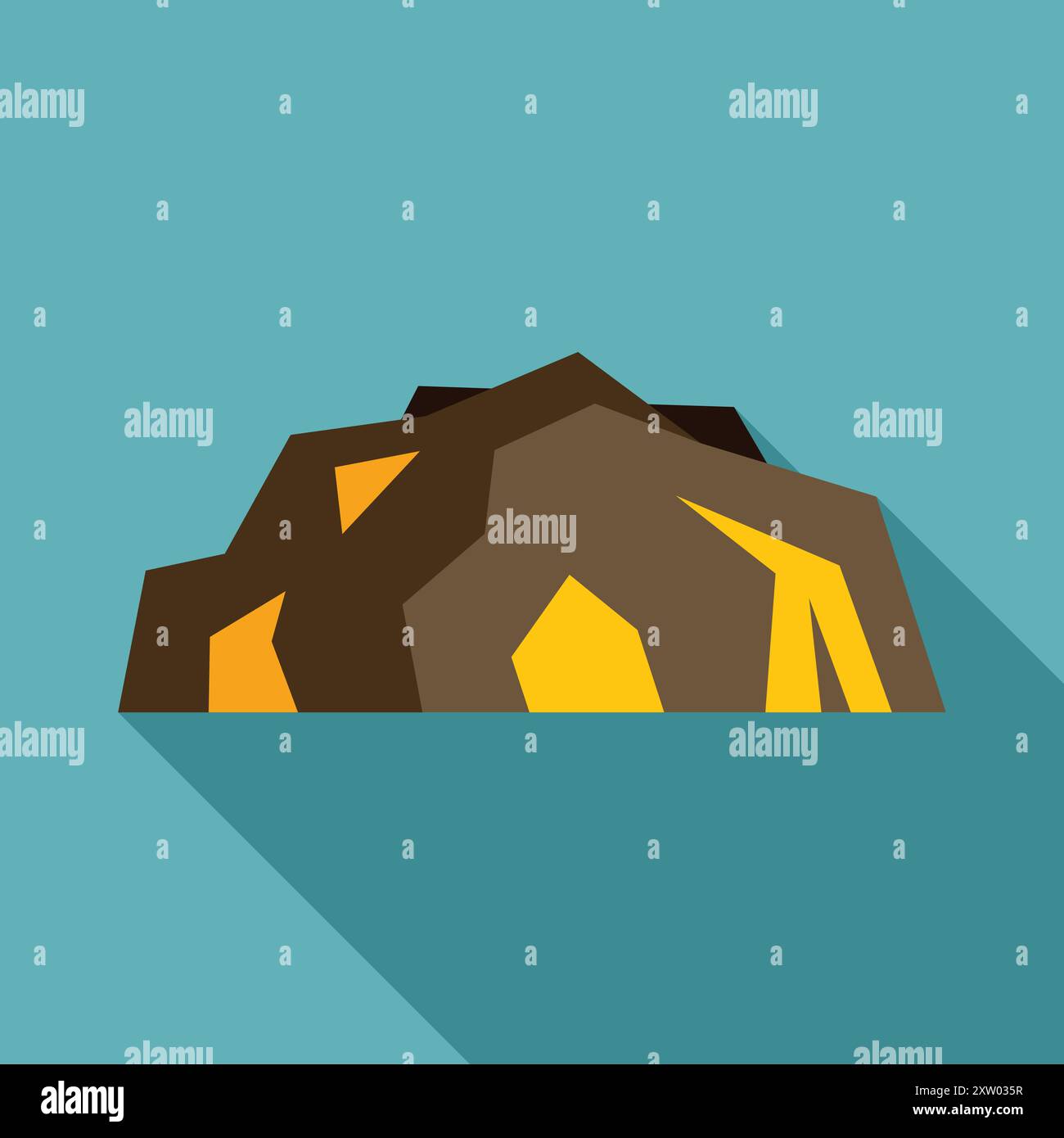 Big gold nugget shining underground treasure icon in flat style on a ...