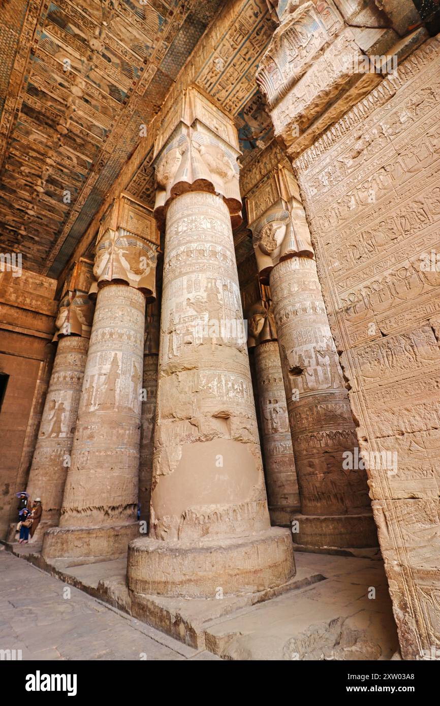Superb soaring columns topped by four-faced Hathor Heads and vibrant ...