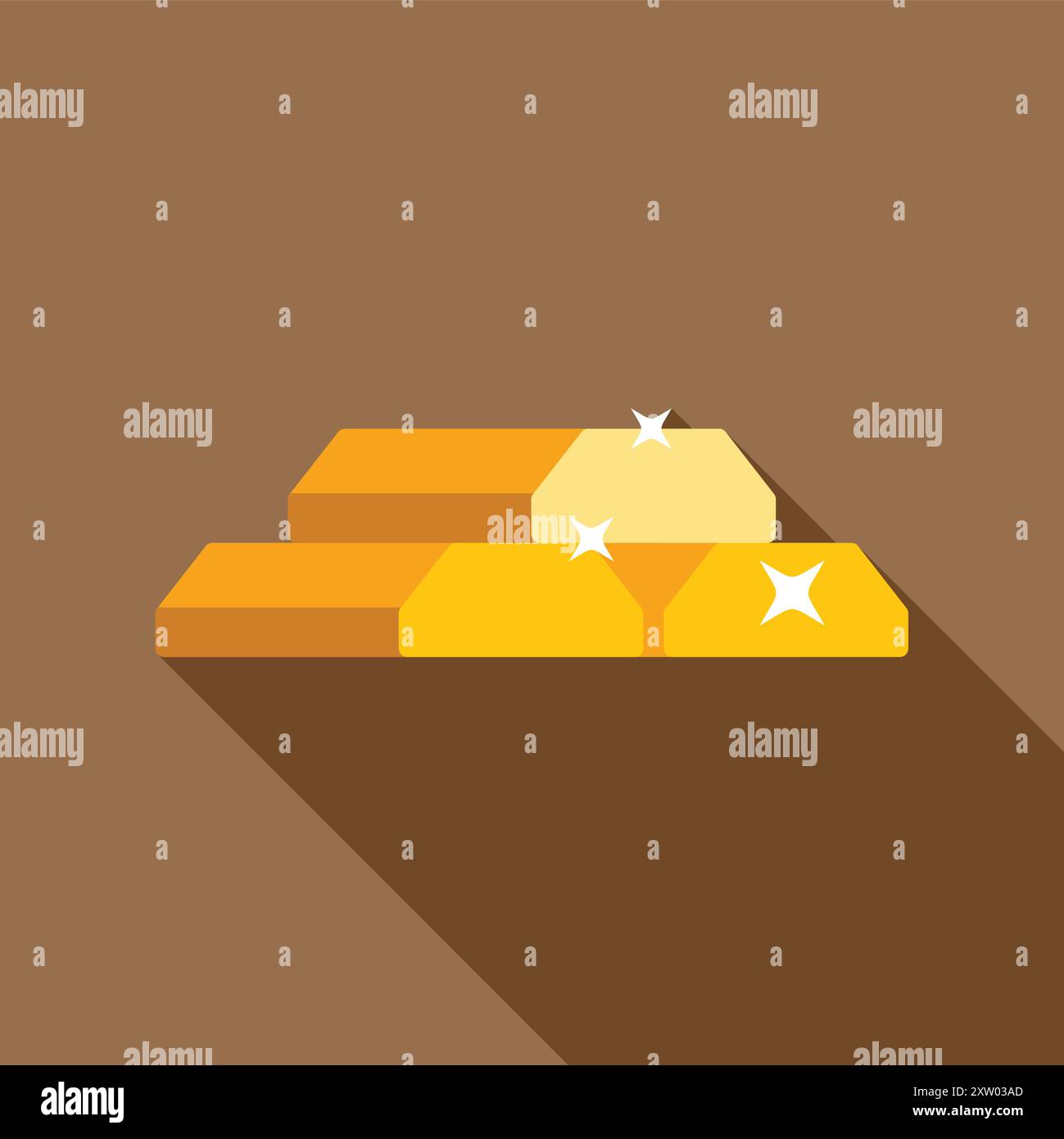 Three gold bars are shining on a brown background with a long shadow ...