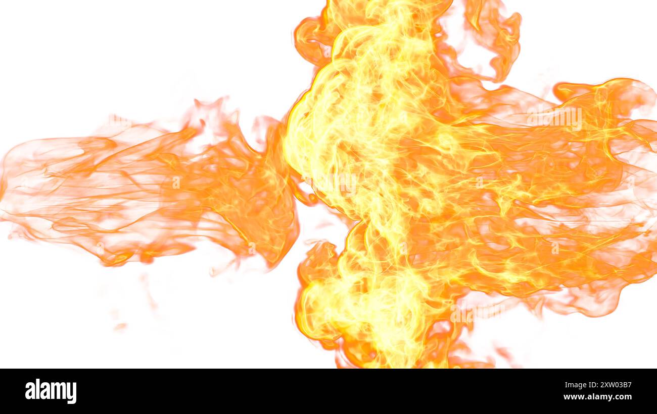 3d illustration. Tongues of flame collide from opposite sides on a ...