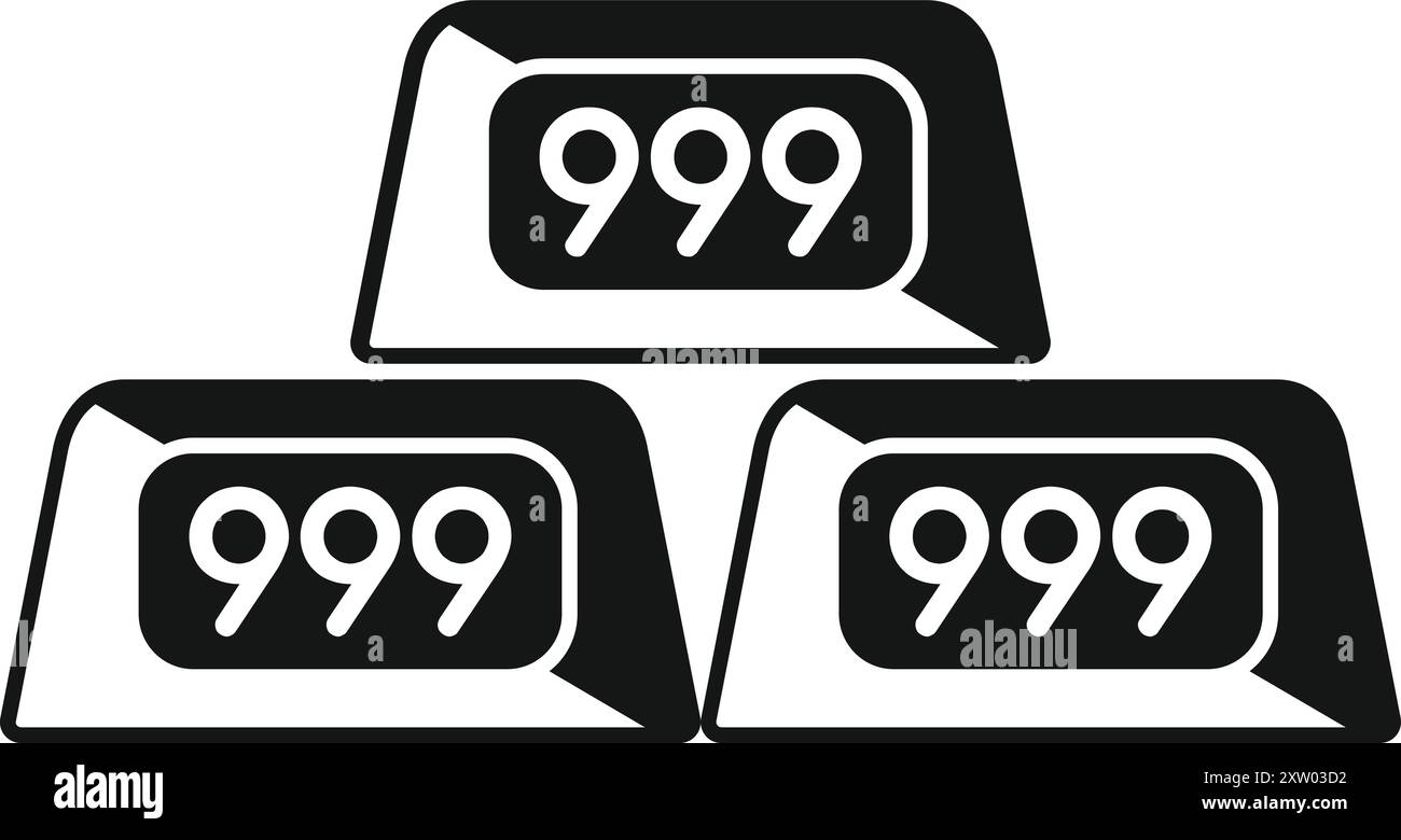 Black and white vector illustration of three gold bars with 999 sample ...