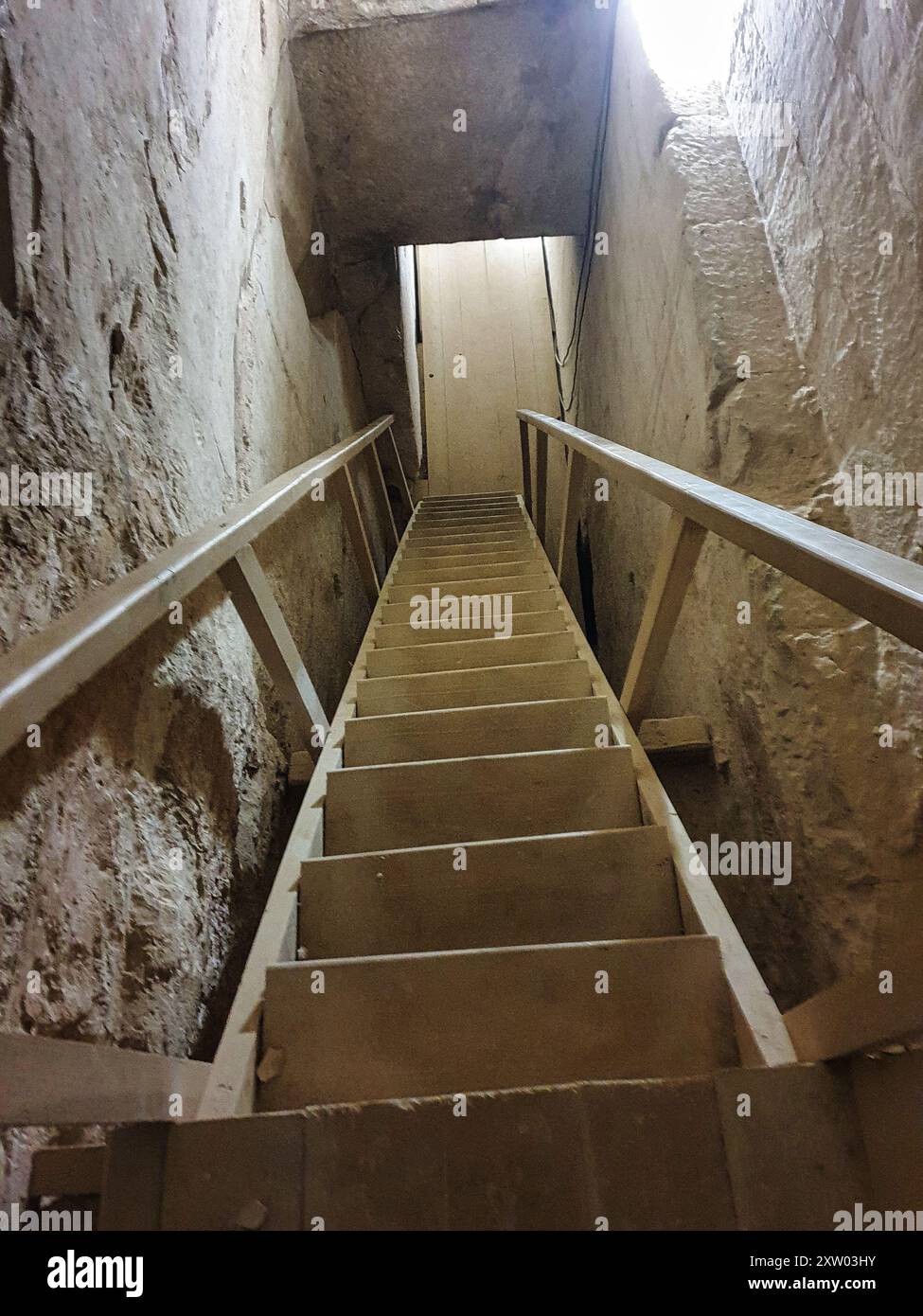 Bent Pyramid - View of the wooden staircase leading visitors back to ...