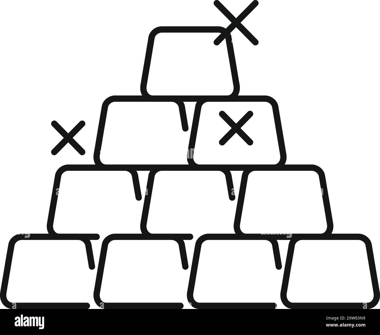 Line art illustration of gold bars forming a pyramid with cross marks ...