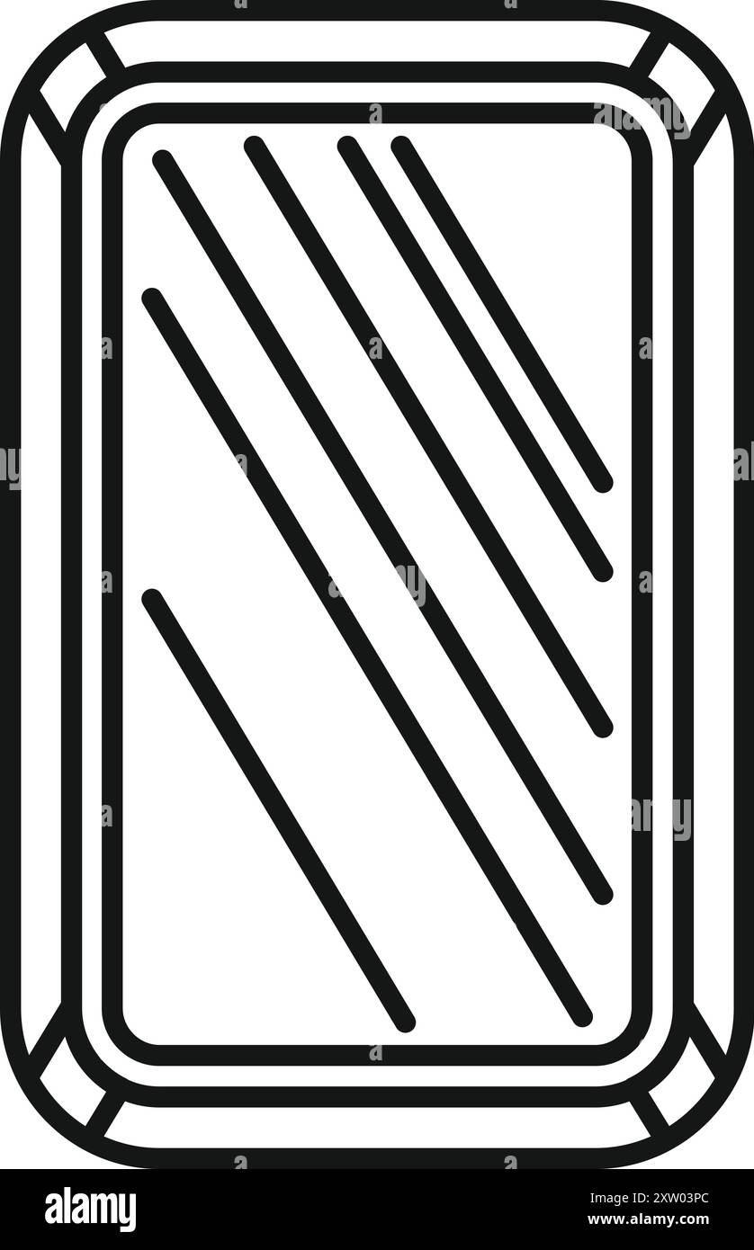 Rectangular mirror with beveled edges is reflecting light, depicted in ...