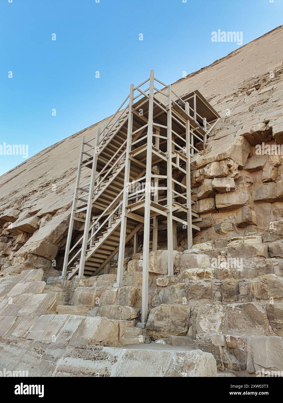 Bent Pyramid - View of the wooden staircase leading to the main ...