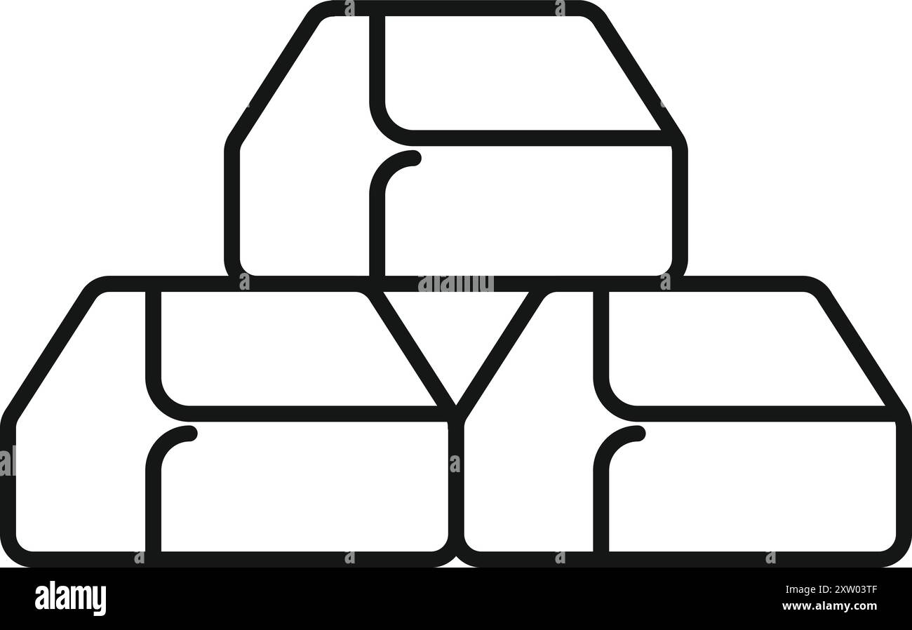 Line drawing of three sugar cubes stacked on top of each other forming ...