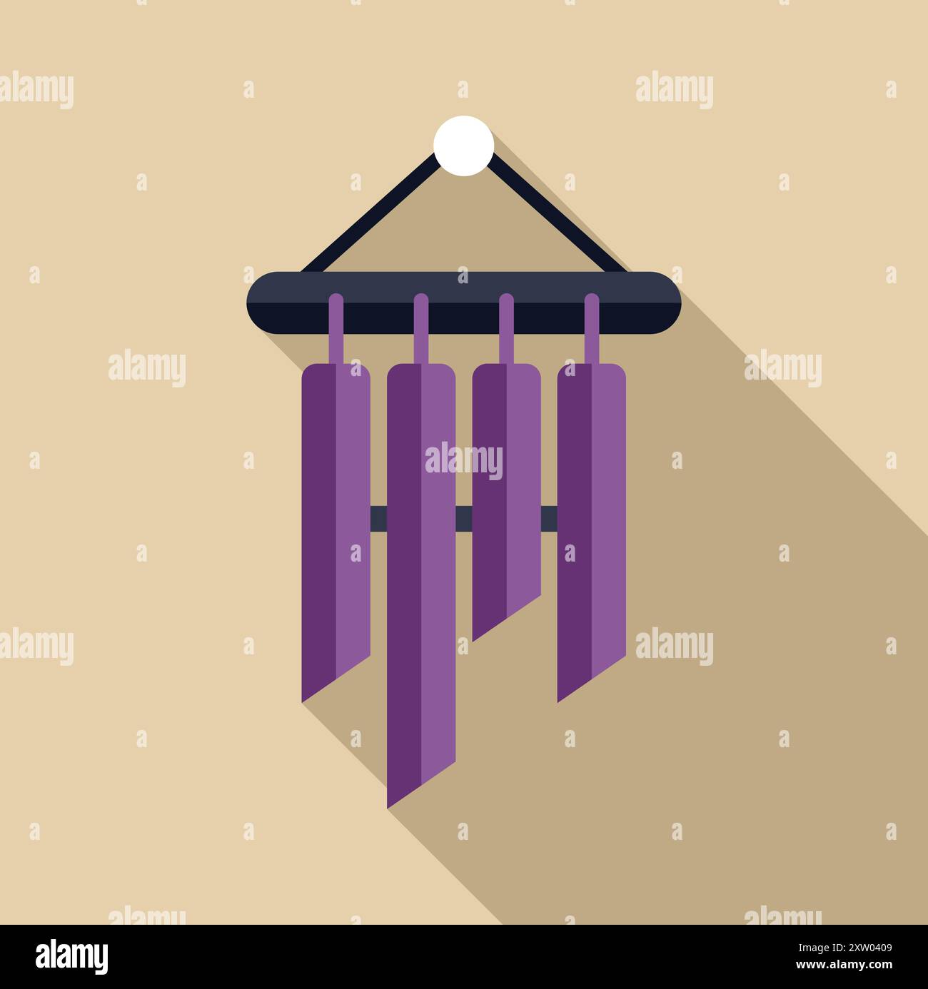 Purple wind chimes hanging from a black wood base, adding a touch of ...