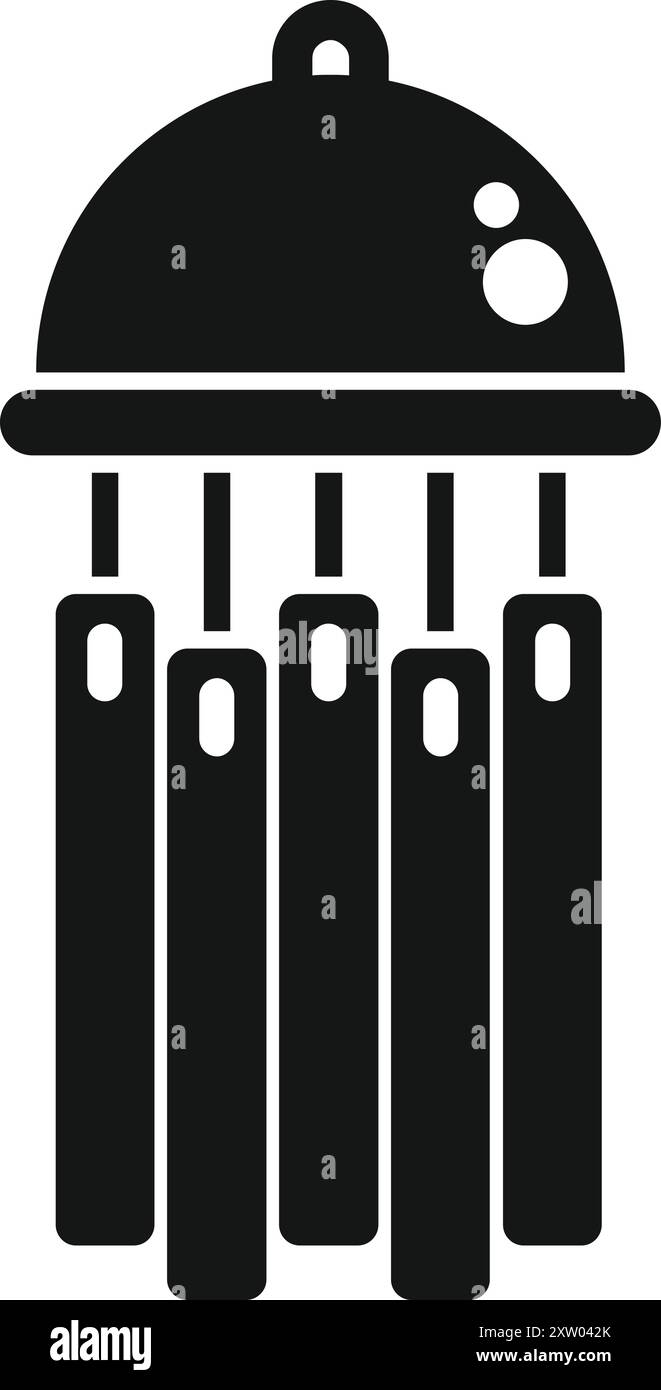 Black and white icon of a wind chime with a circular top and five ...