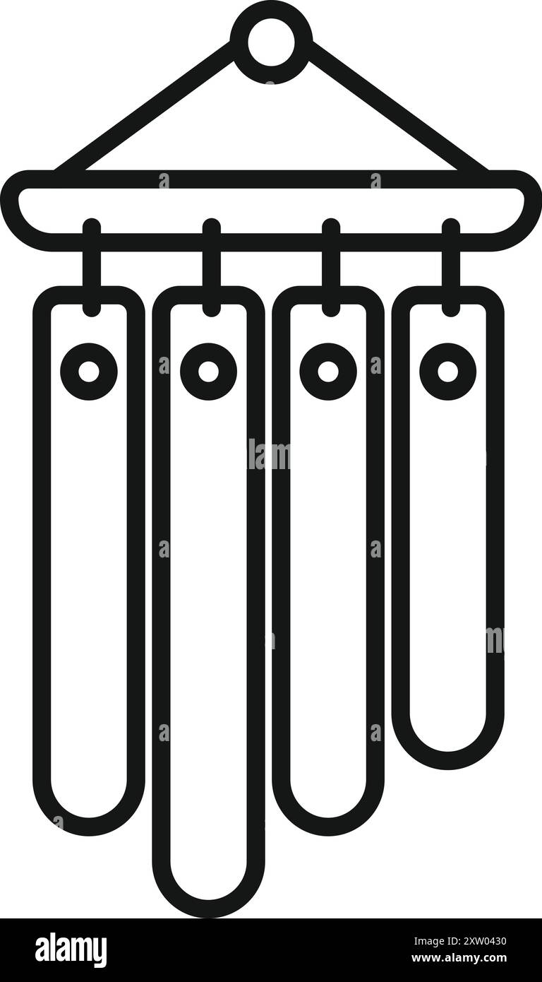 Line drawing of a wind chime with four chimes hanging from a triangular ...