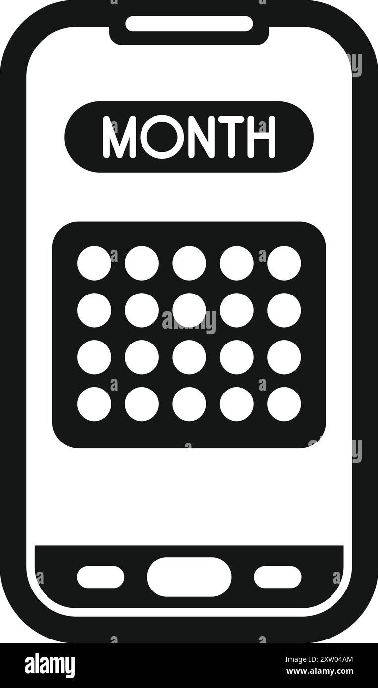 Smartphone showing month calendar app icon, simple black and white ...