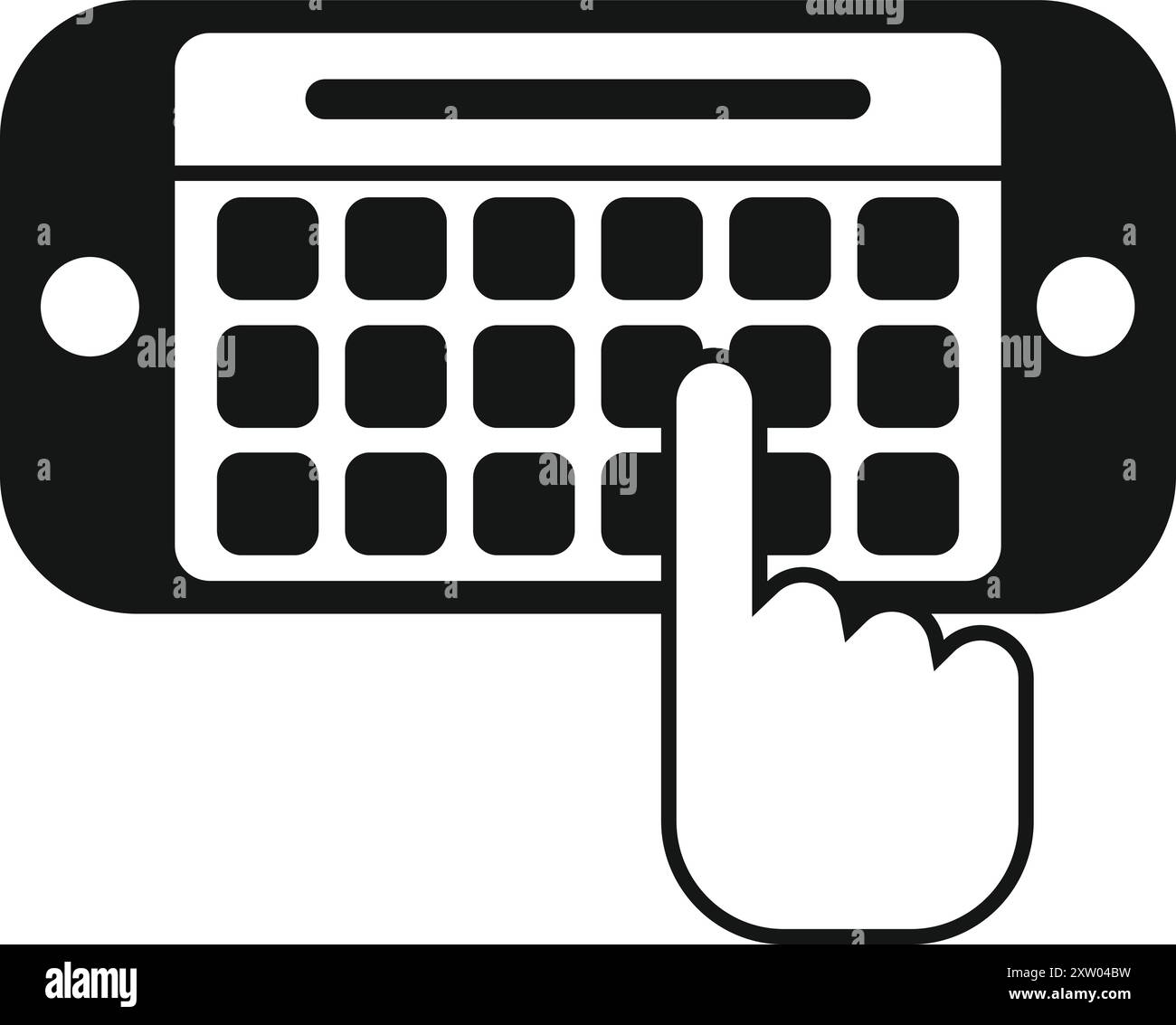 Hand typing on a smartphone keyboard, in black and white Stock Vector ...
