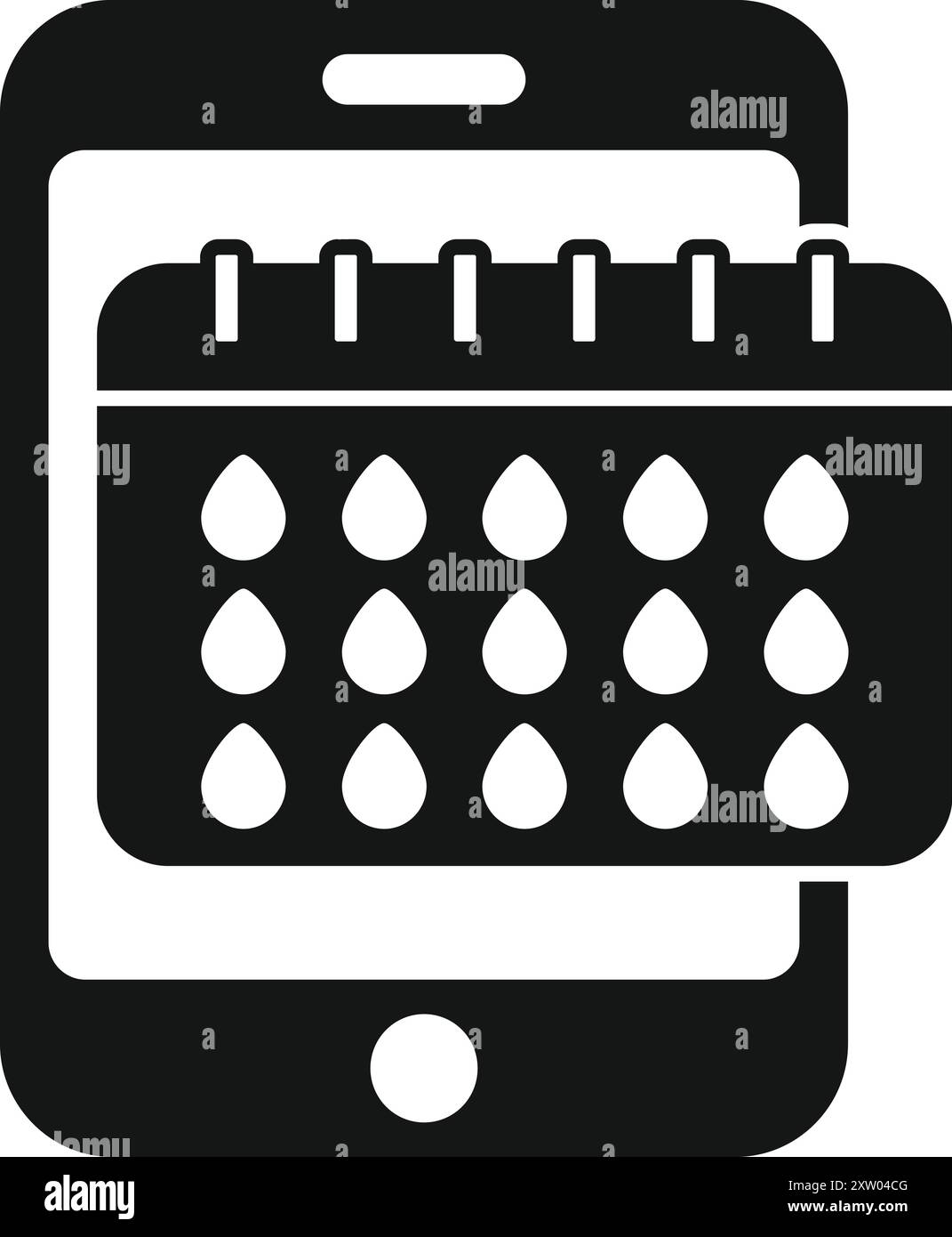 Black glyph icon of a smartphone showing menstrual calendar for ...