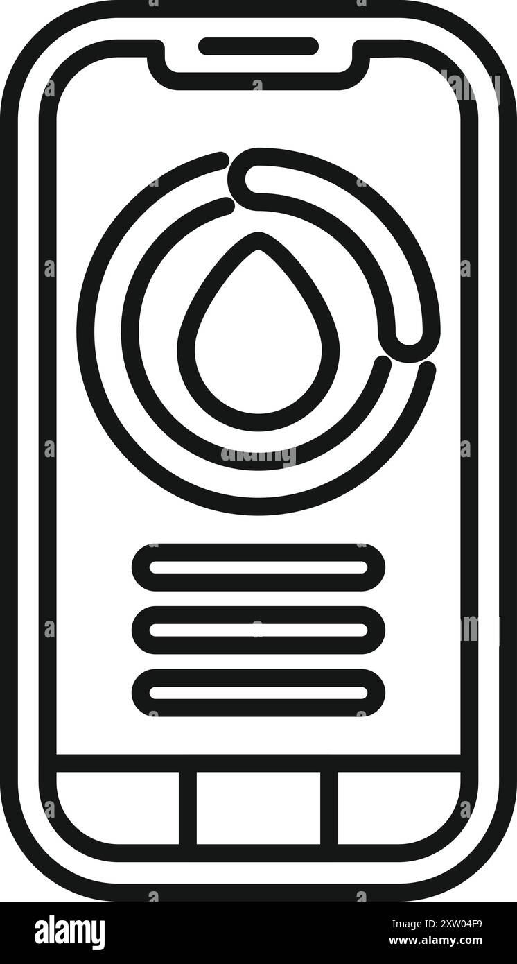 Simple icon of a smartphone with a water drop inside a loading circle ...