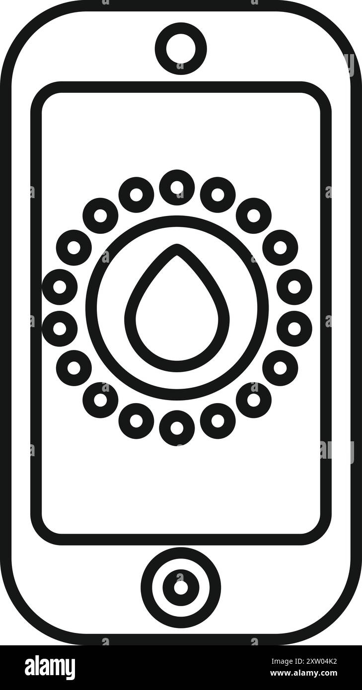 Simple, bold line icon of a smartphone displaying a water drop ...