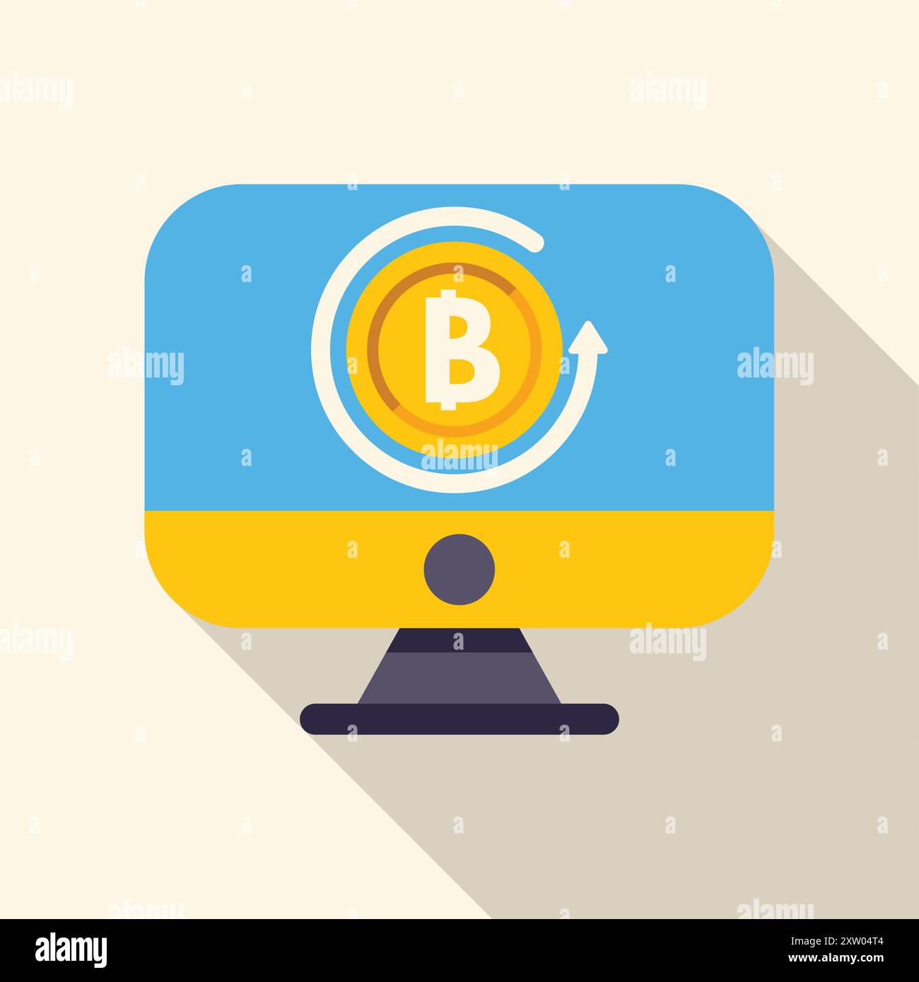 Bitcoin cryptocurrency rotating on a desktop computer screen with an up ...