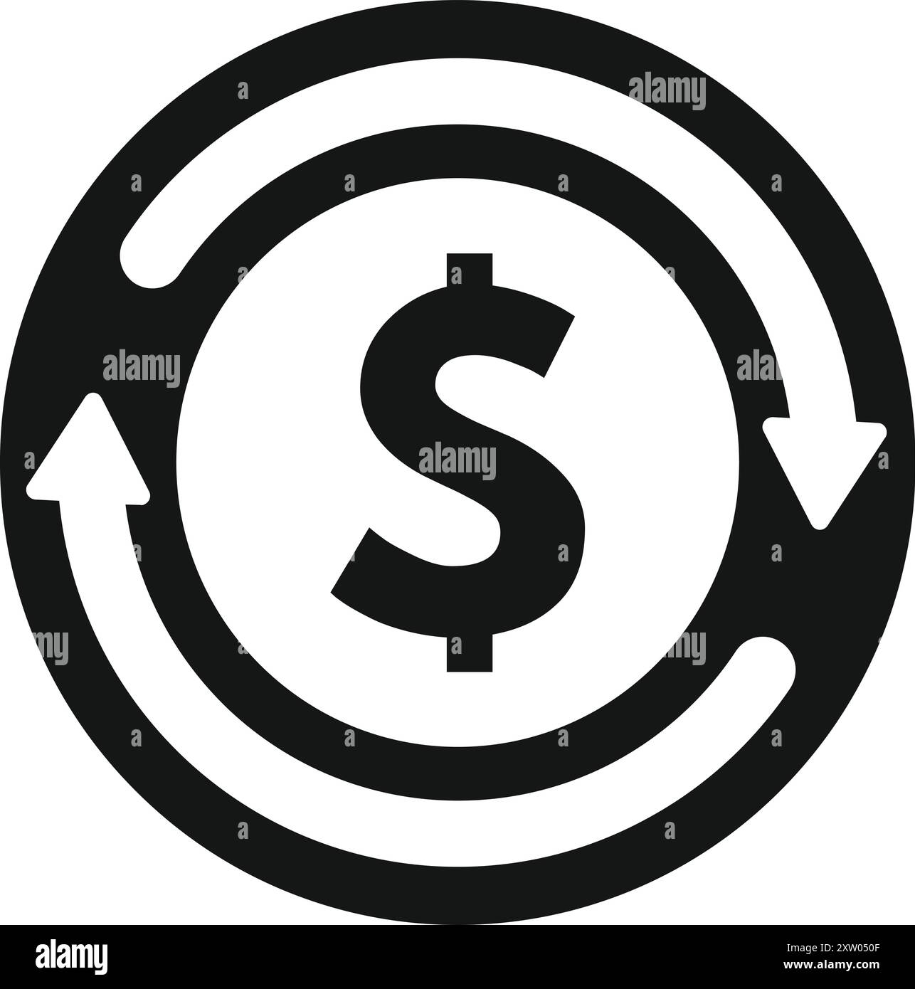 Black and white icon of the dollar symbol surrounded by two arrows ...