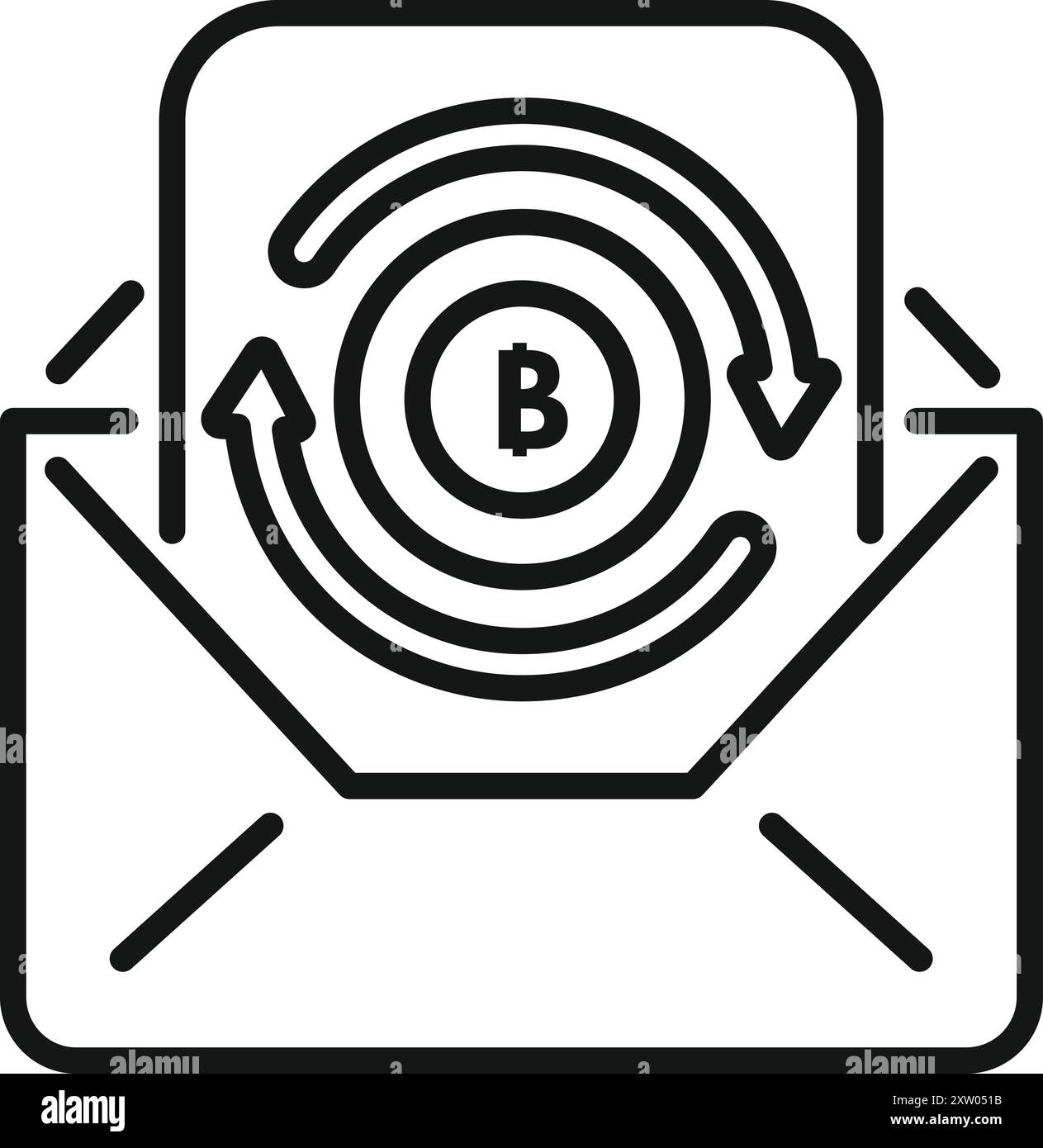 Bitcoin icon rotating inside mail envelope depicting the concept of ...