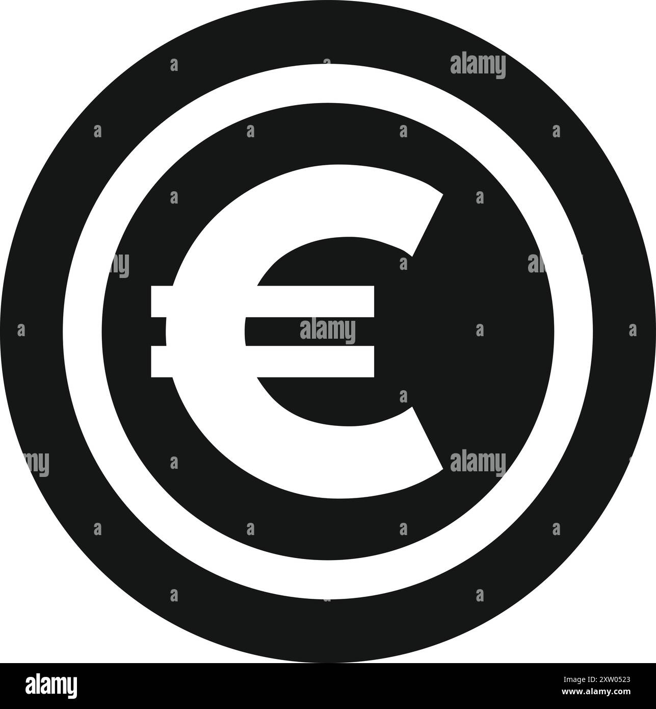 Simple icon of the euro sign is standing out from a black and white ...
