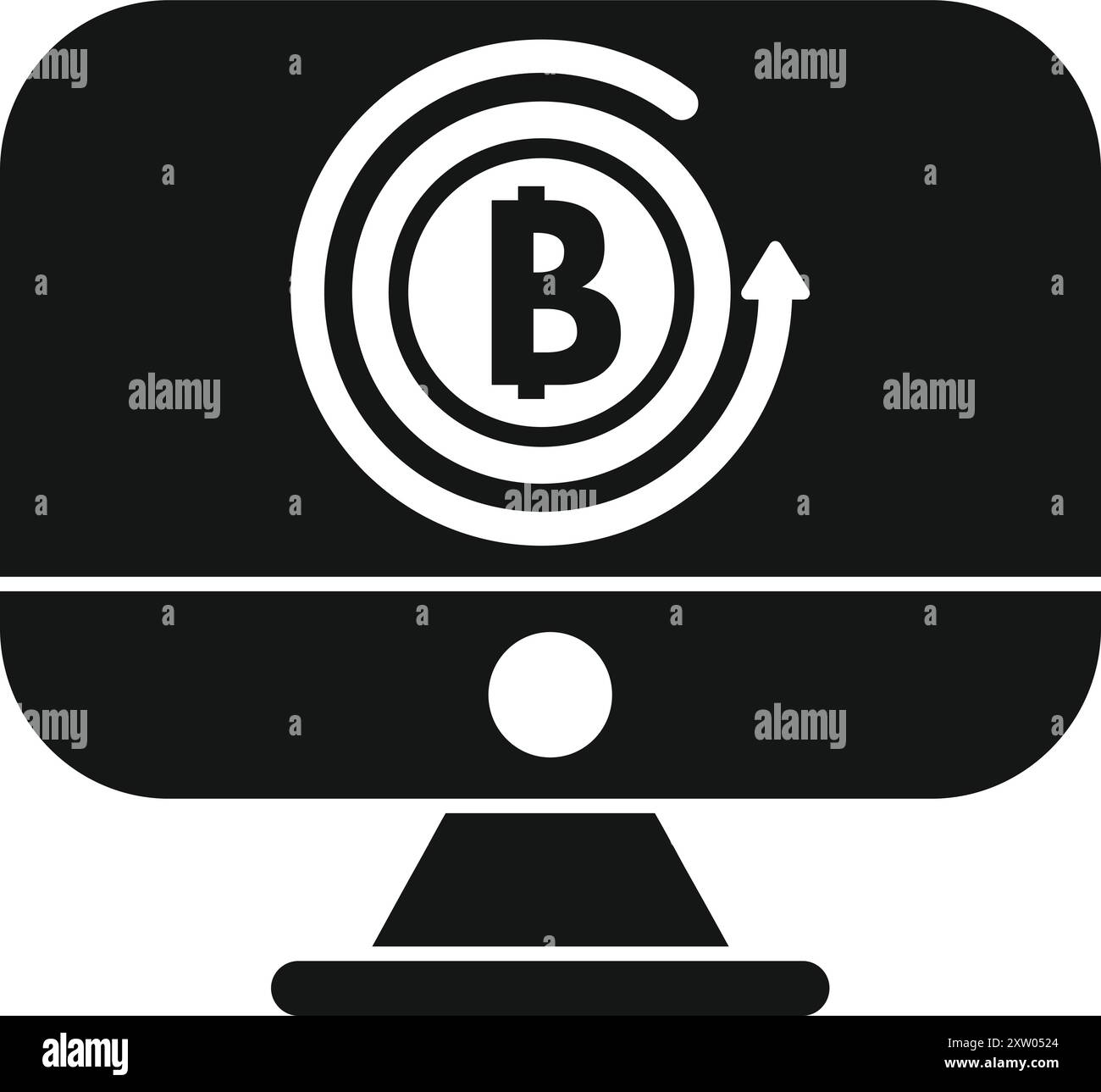 Black and white vector icon of a computer screen showing a bitcoin ...