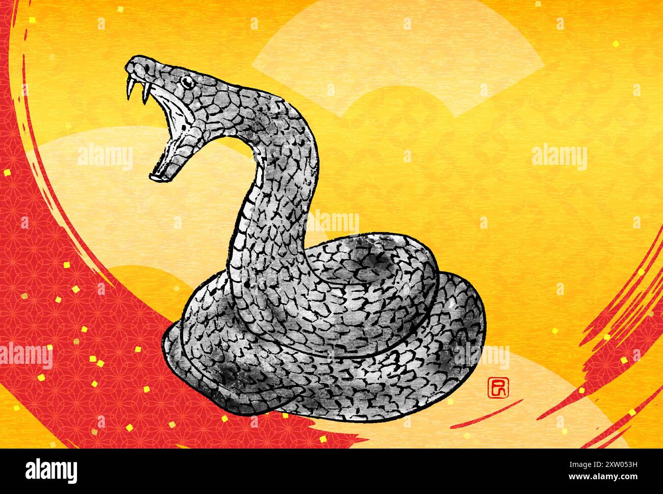 Japanese-style New Year's card for the year of the Snake 2025, Japanese ...