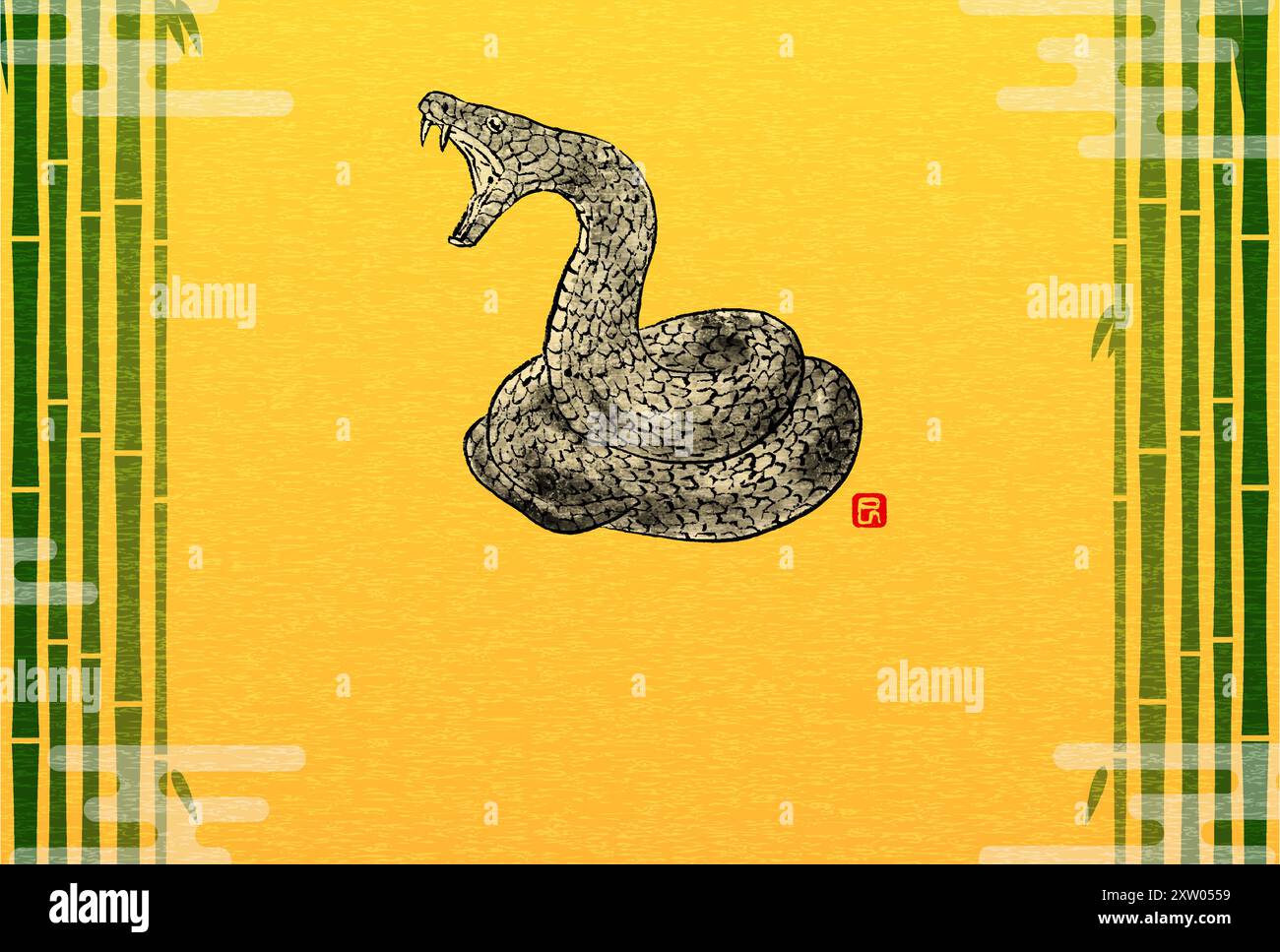 Japanese-style New Year's card for the year of the Snake 2025, bamboo ...
