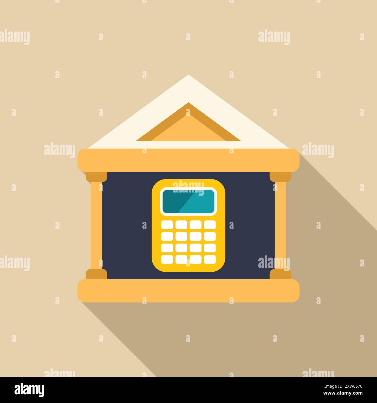 Bank building facade with a calculator displayed, symbolizing financial ...