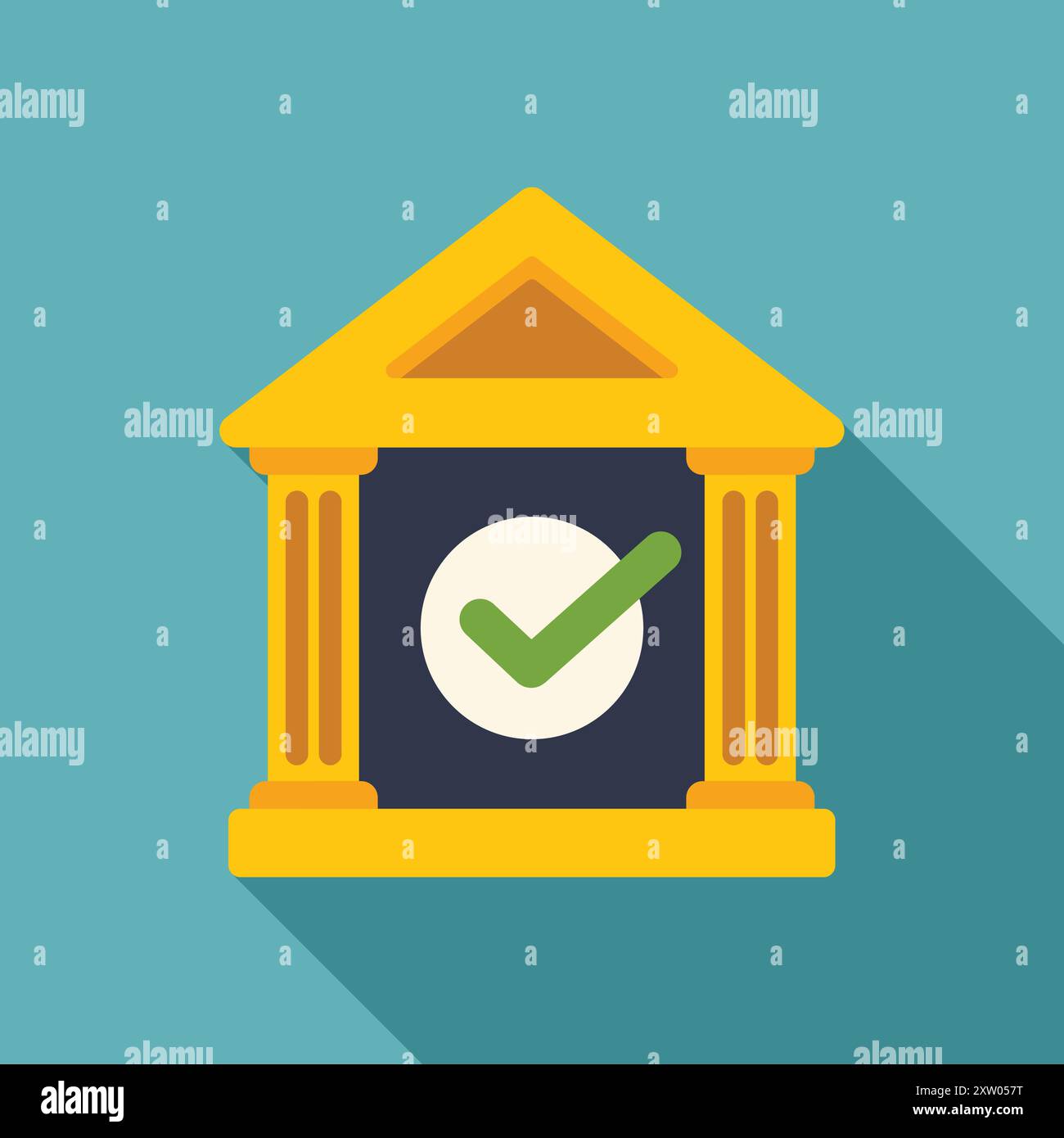 Simple vector illustration of a bank building with a check mark ...