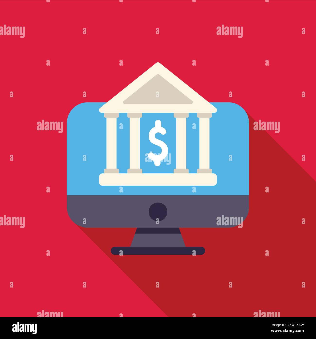 Computer Screen Displaying Bank Building With Dollar Sign Representing