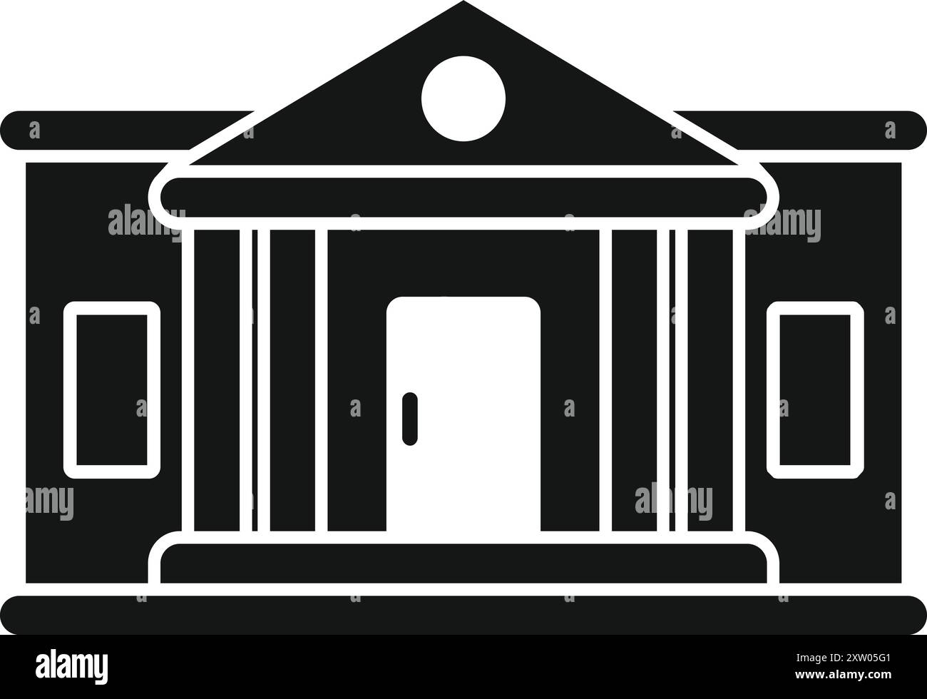 Simple black and white icon of a bank building exterior with columns ...