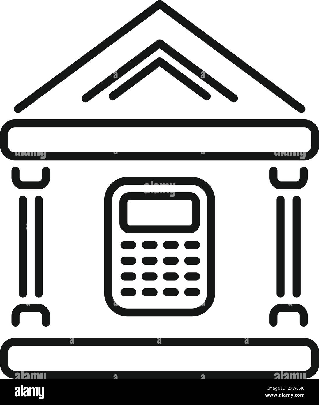 Line art icon of bank building with calculator representing financial ...