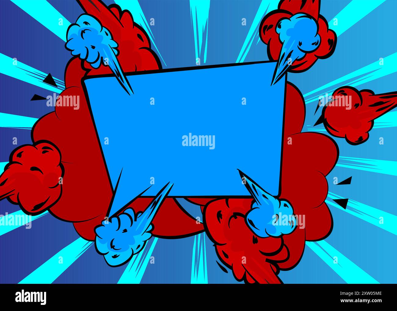 Cartoon blue and red background, comic book backdrop. Retro vector ...