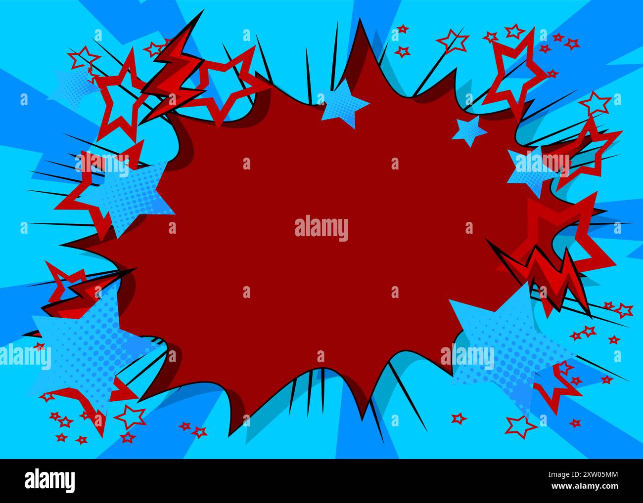 Cartoon blue and red background, comic book backdrop. Retro vector ...