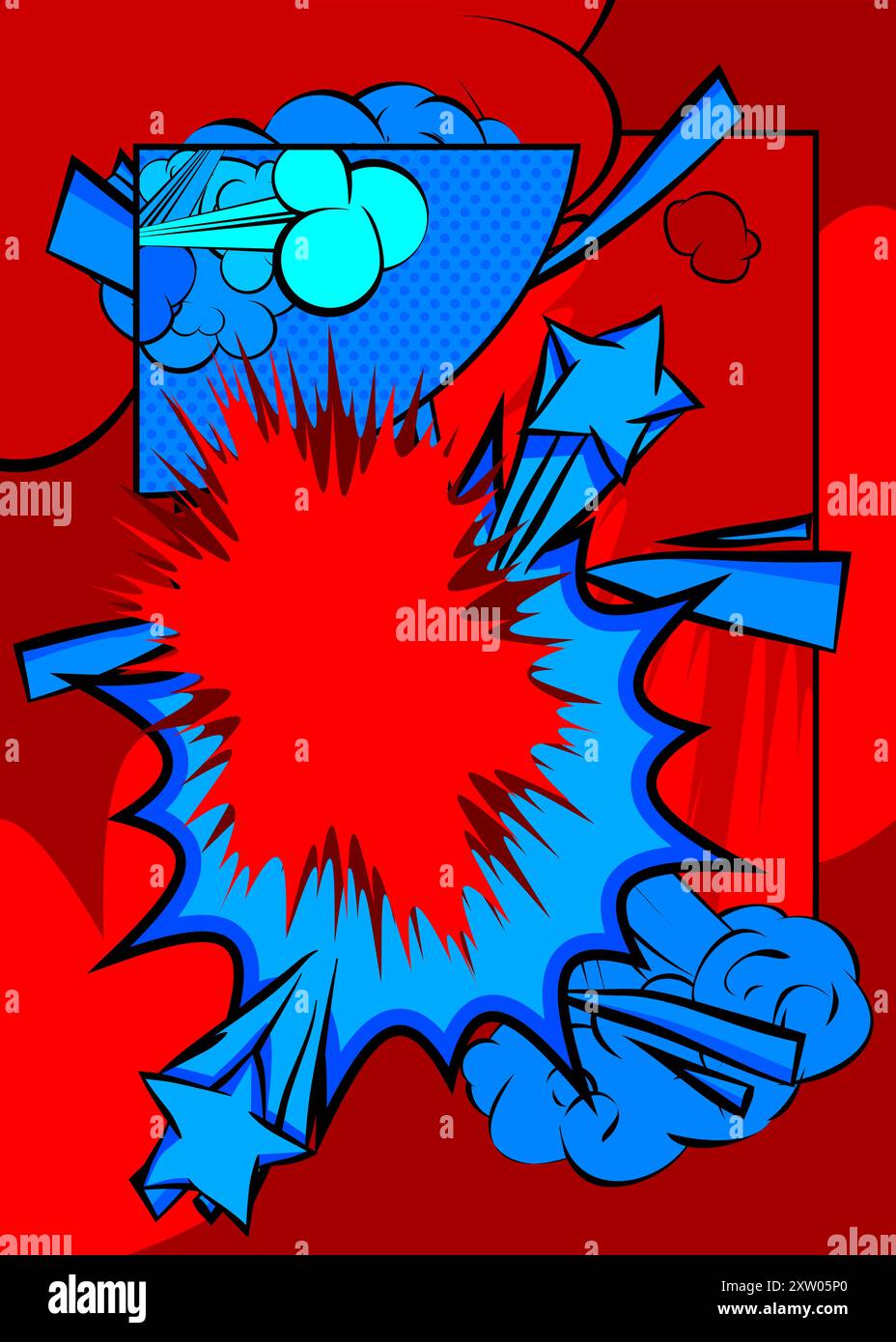 Cartoon blue and red background, comic book backdrop. Retro vector ...