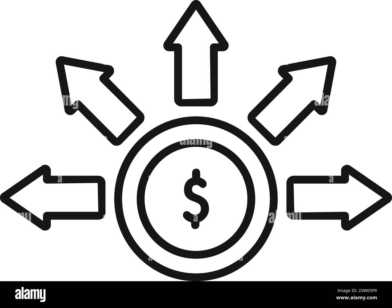 Linear icon of money distribution with arrows pointing in different ...